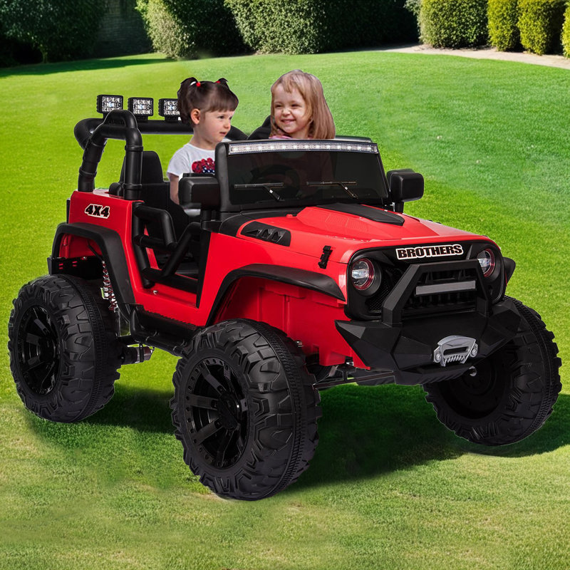 DreamDwell Home 24V 2X200w 2 Seater Electric Kids Ride On Truck Car W Parental Remote Control LED Lights Double Open Doors Safety Belt Music MP3 AUX Port Spring Suspension For Girls Boys